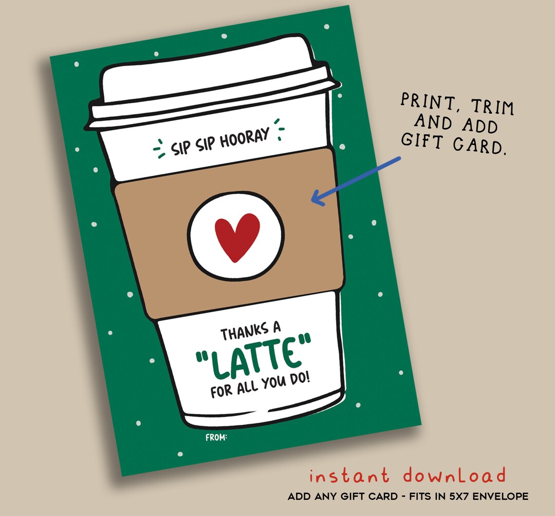 Sip Sip Hooray Thanks a Latte, Coffee Gift Card Holder, Happy Coffee ...