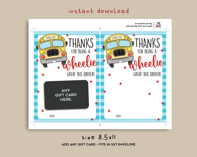 Thanks for Being a Wheelie Great Bus Driver, Gift Card Holder, Bus ...