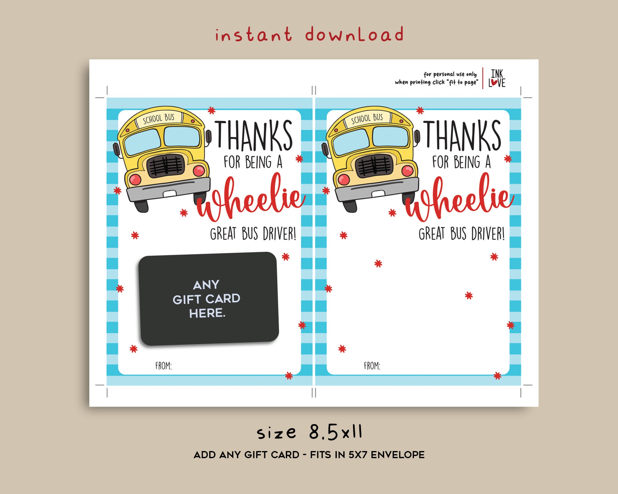 Thanks for Being a Wheelie Great Bus Driver, Gift Card Holder, Bus ...