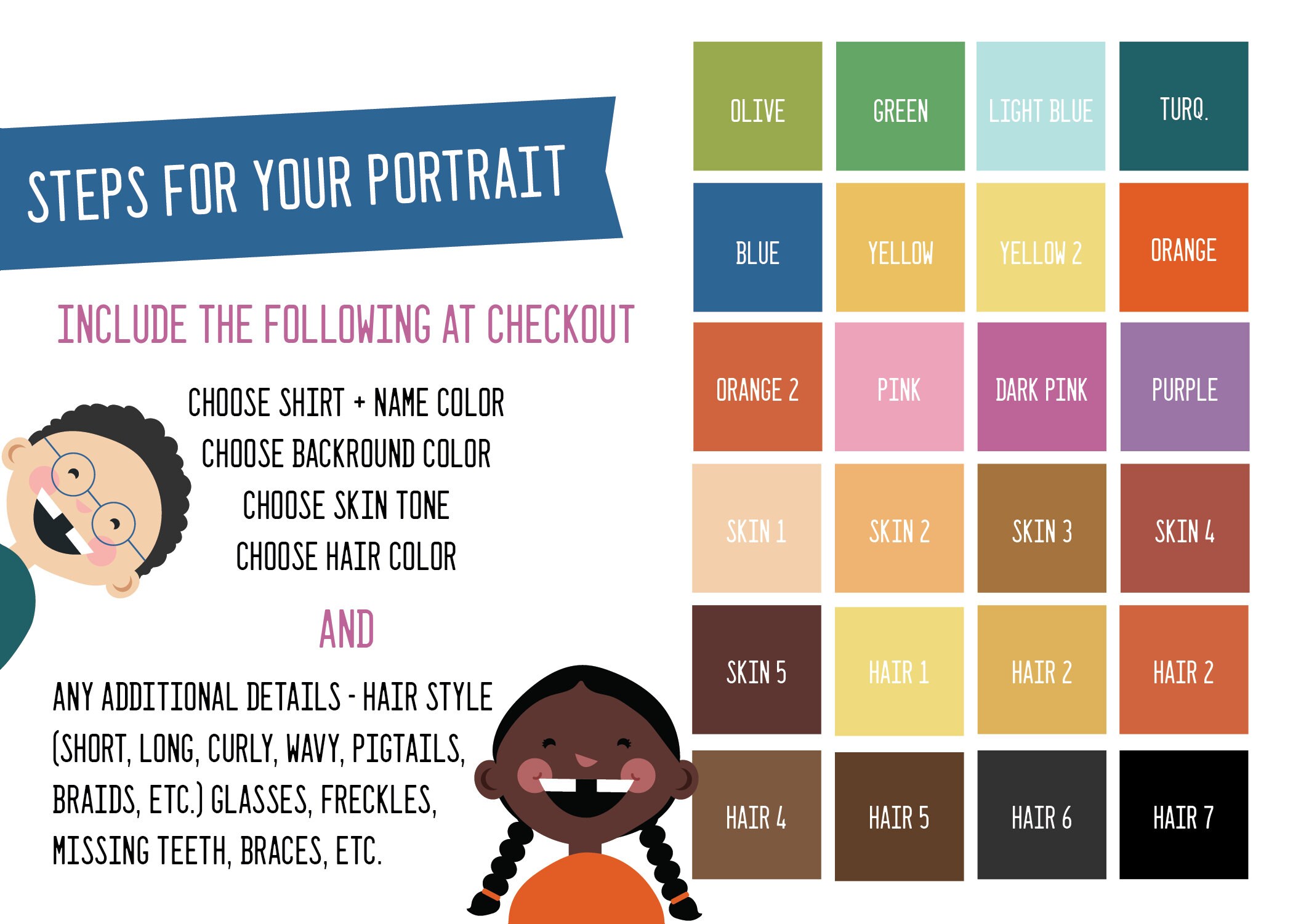 Custom Children Portrait With Name - Digital Download, Illustrated ...