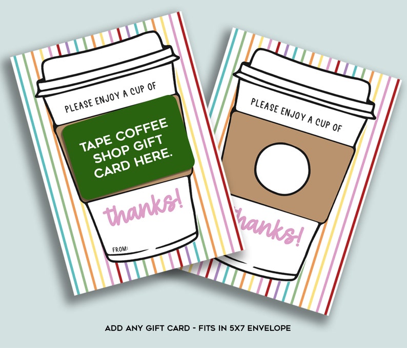Coffee Gift Card Holder, Printable Thanks Greeting Card (instant ...