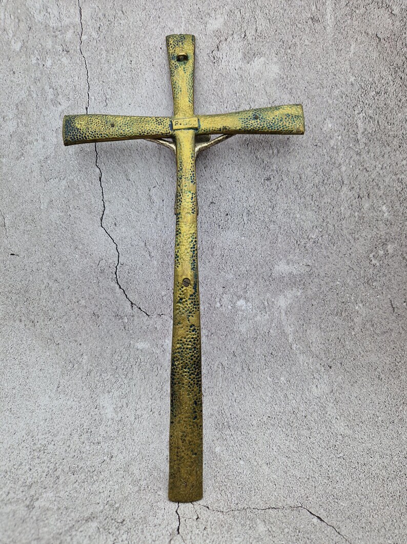 Antique Wrought Iron Catholic Crucifix: Brass & Crystal, Early 19th ...