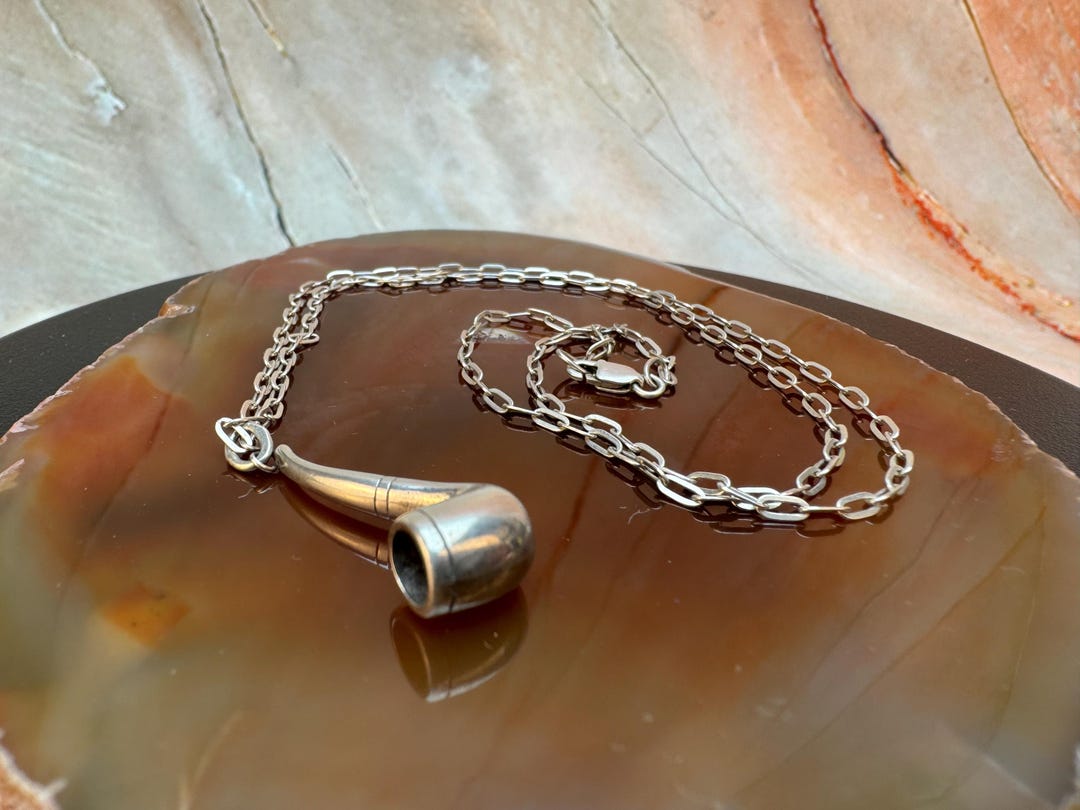 Silver Smoking Pipe Pendant Necklace, Vintage Mini Pipe on Chain ...