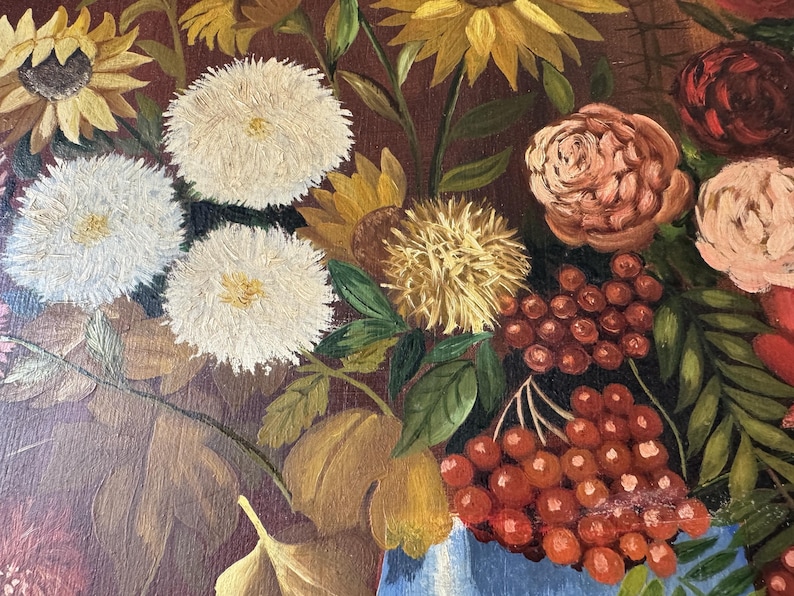 Vintage Still Life Oil Painting | Floral Artwork | Oval Frame | Signed ...