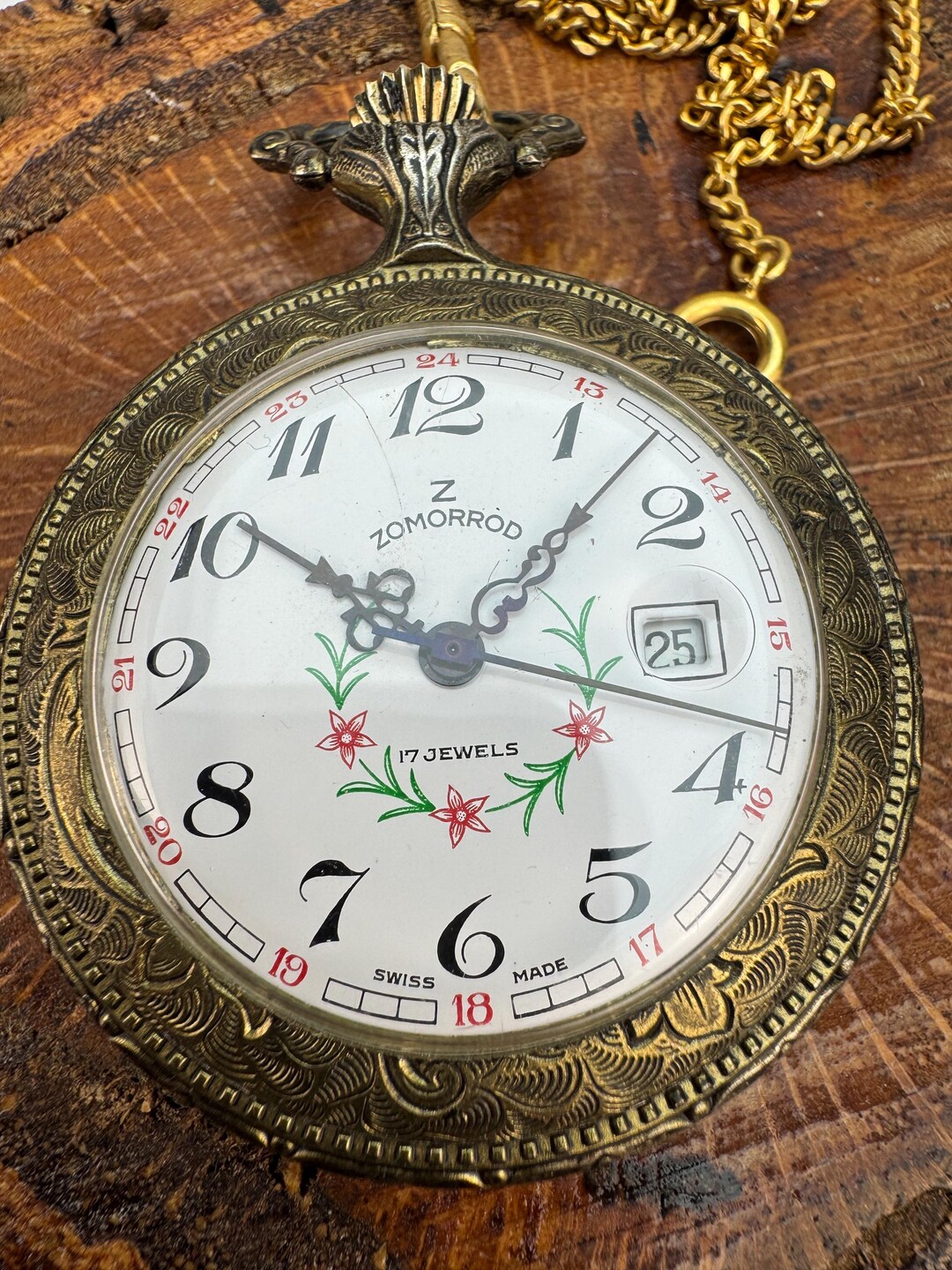 Vintage Swiss Zomorröd Pocket Watch, 17 Jewels, Mechanical, Gold Tone ...
