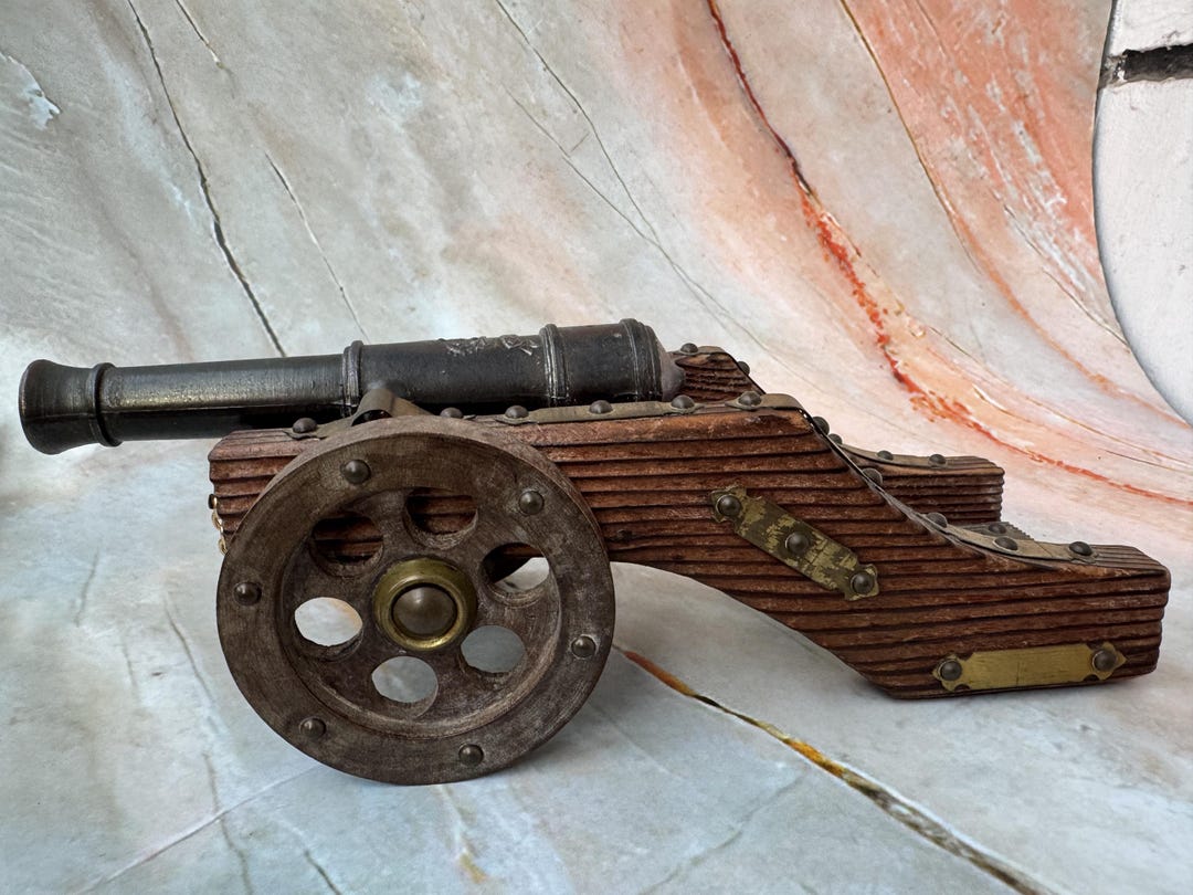 Vintage 19th Century Spanish Miniature Cannon on Wooden Base – Wood ...