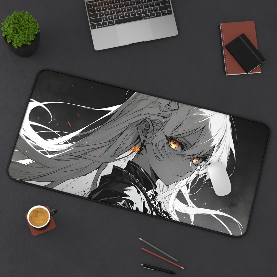Dark Anime Girl Mouse Pad – Striking Monochrome Design With Glowing ...