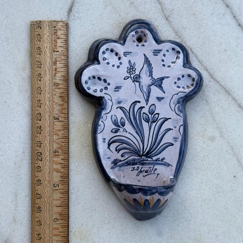 Vintage Holy Water Font, Hand-painted Ceramic Stoup, Religious Wall ...