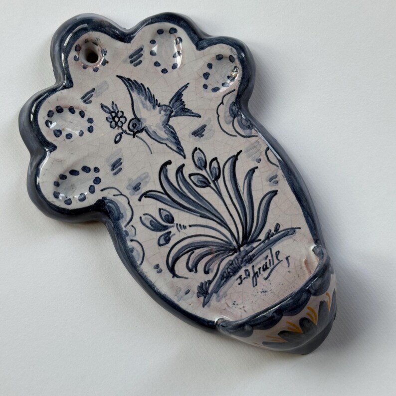 Vintage Holy Water Font, Hand-painted Ceramic Stoup, Religious Wall ...