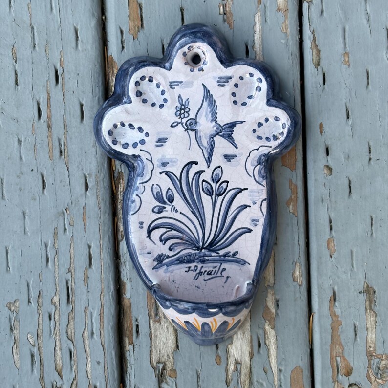 Vintage Holy Water Font, Hand-painted Ceramic Stoup, Religious Wall ...