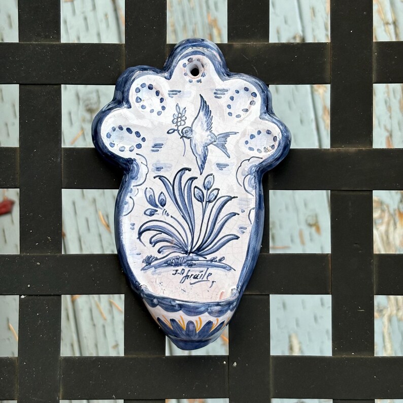 Vintage Holy Water Font, Hand-painted Ceramic Stoup, Religious Wall ...