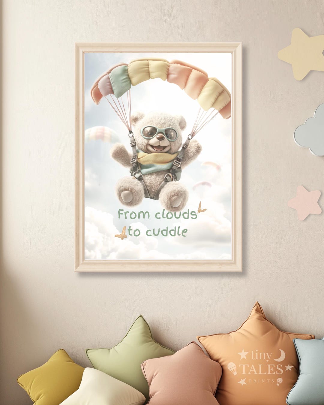 Teddy Bear Parachute Poster • Kids Room Wall Art • 30x40cm Instant ...