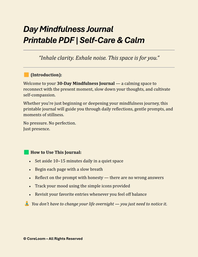30-day Mindfulness Journal Printable – Self-care & Calm PDF - Etsy