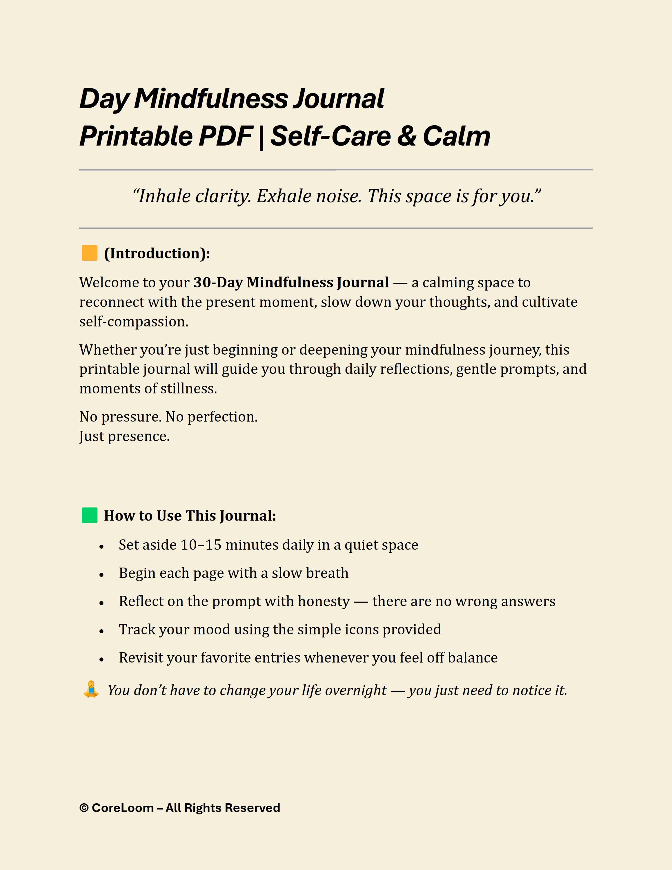 30-day Mindfulness Journal Printable – Self-care & Calm PDF - Etsy