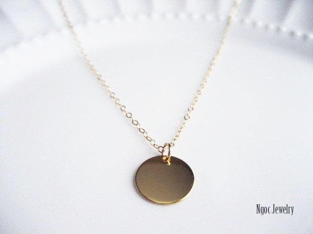 Simple Gold Disc Necklace Gold Coin Necklace Petite Gold | Etsy