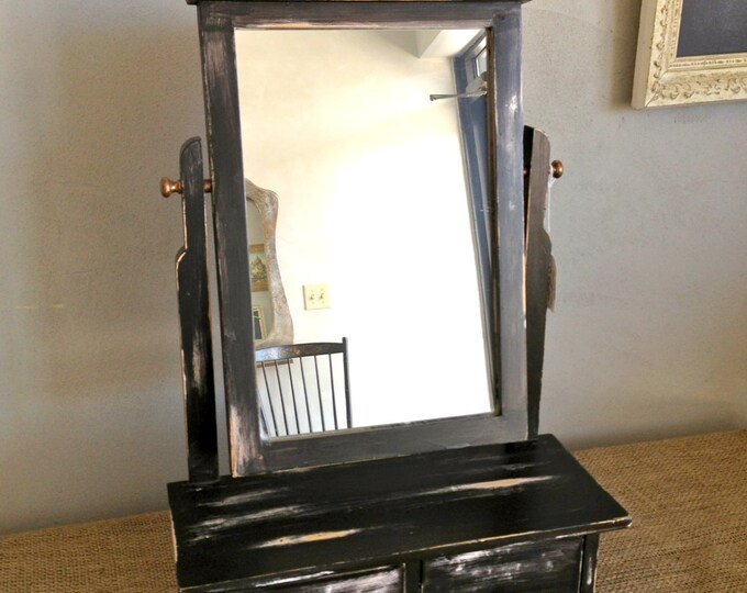 Black Hand Painted Distressed Wood Vanity Mirror - Etsy