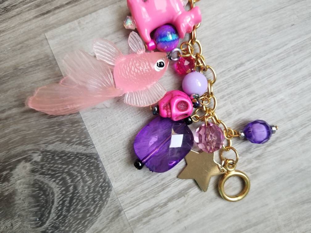Pink and Purple Charm Bracelet Pink Jewelry/ Fidget Figit Jewelry Gold ...