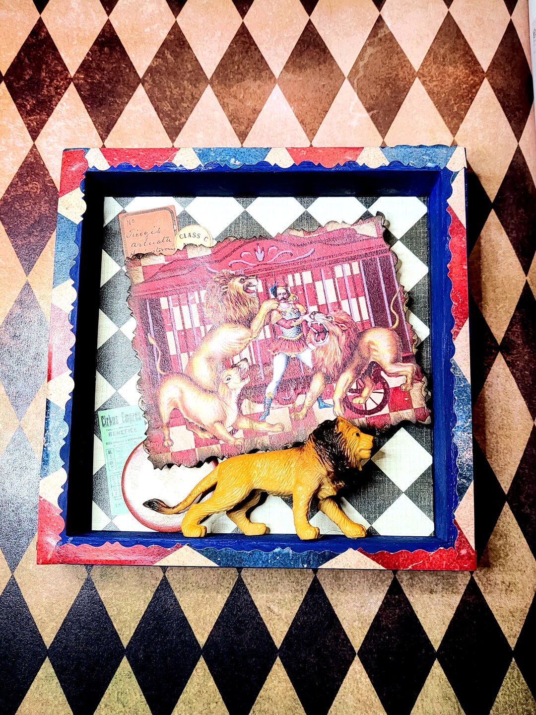 Circus Shadow Box Vintage Style Folk Art Home Wall Decor Lion - Etsy