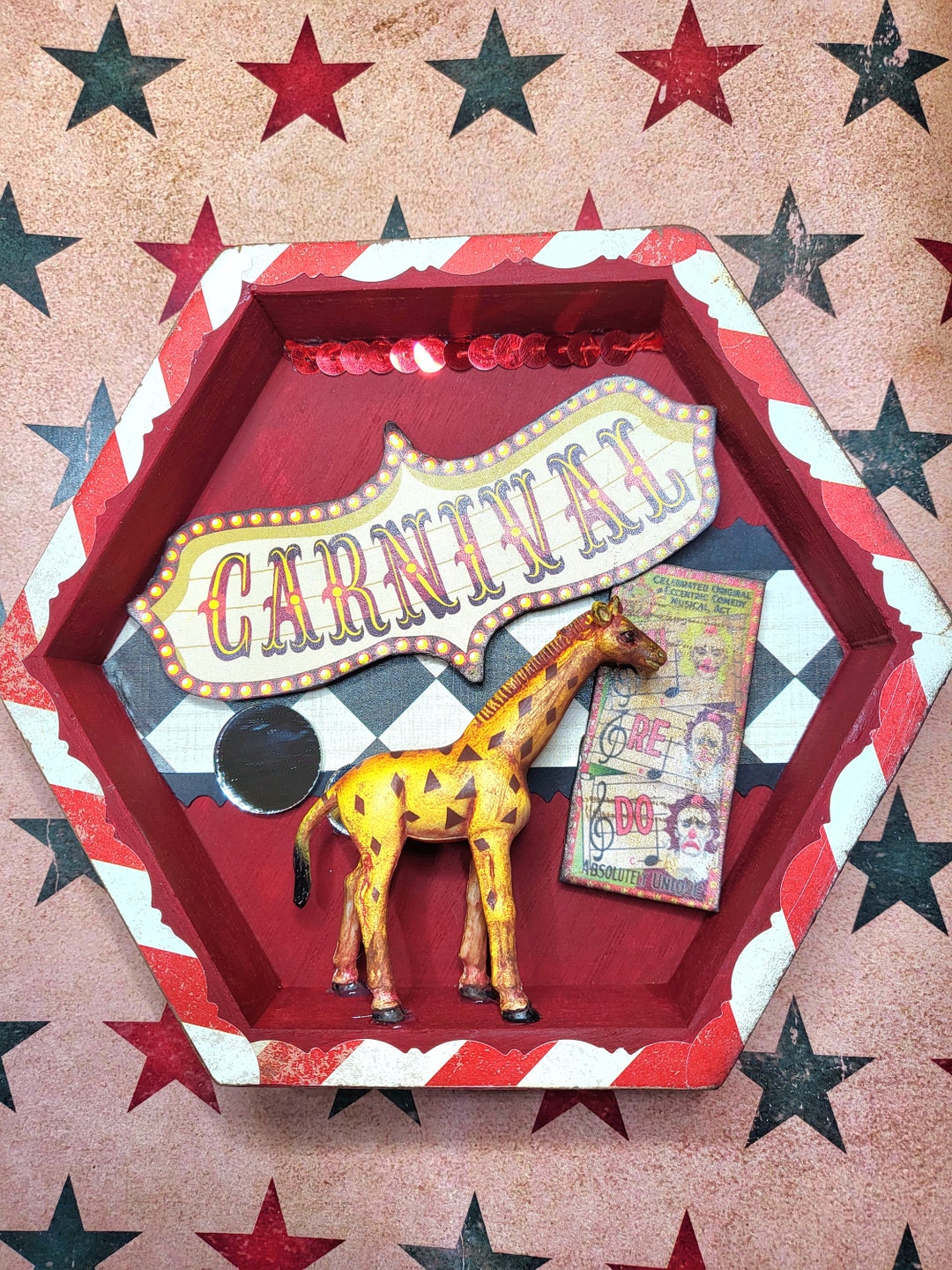 Circus Shadow Box Vintage Style Wooden Curosity Art Assemblage Home ...