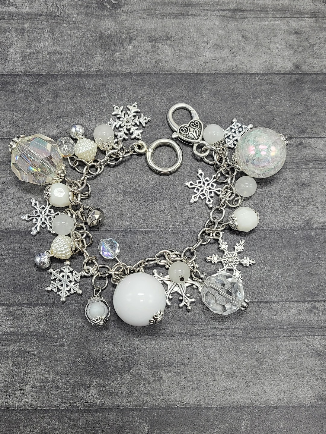 Christmas Charm Bracelet/ Silver Winter Jewelry / Snowflake Charm ...