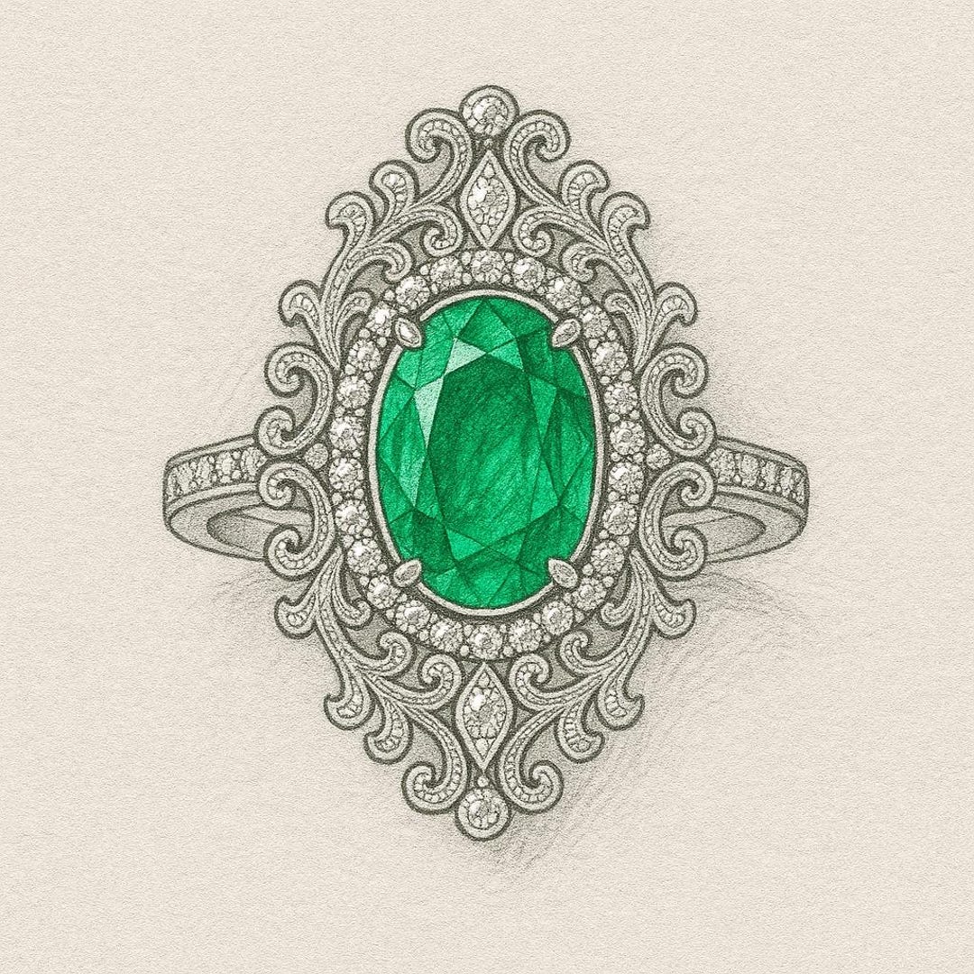Emerald Ring Sketch | Elegant Fine Jewelry Design - Etsy
