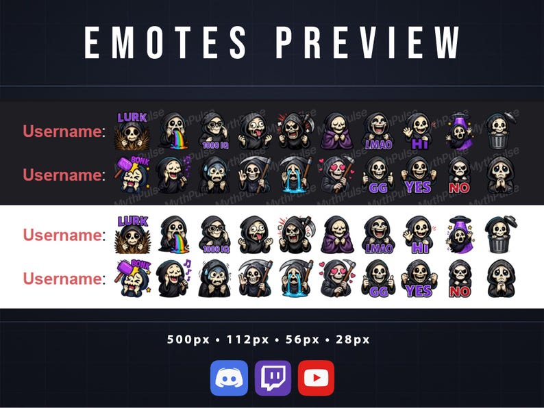 20 Reaper Twitch Halloween Emotes Pack – Grim Reaper Cute Chibi, Skull ...