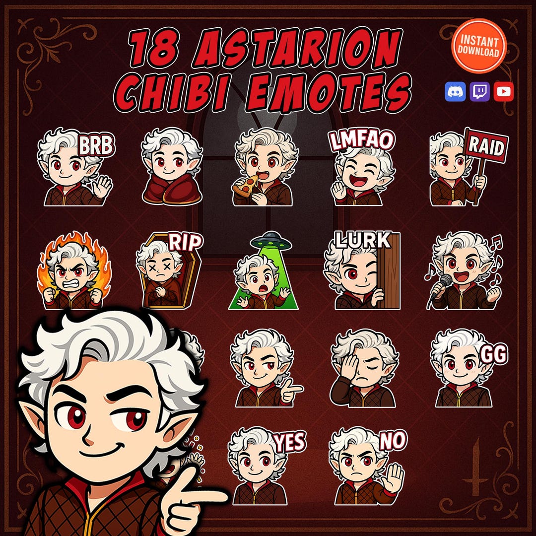 Emotes Chibi de Astarion BG3 – Twitch e Discord Vampiro PNG (Download ...