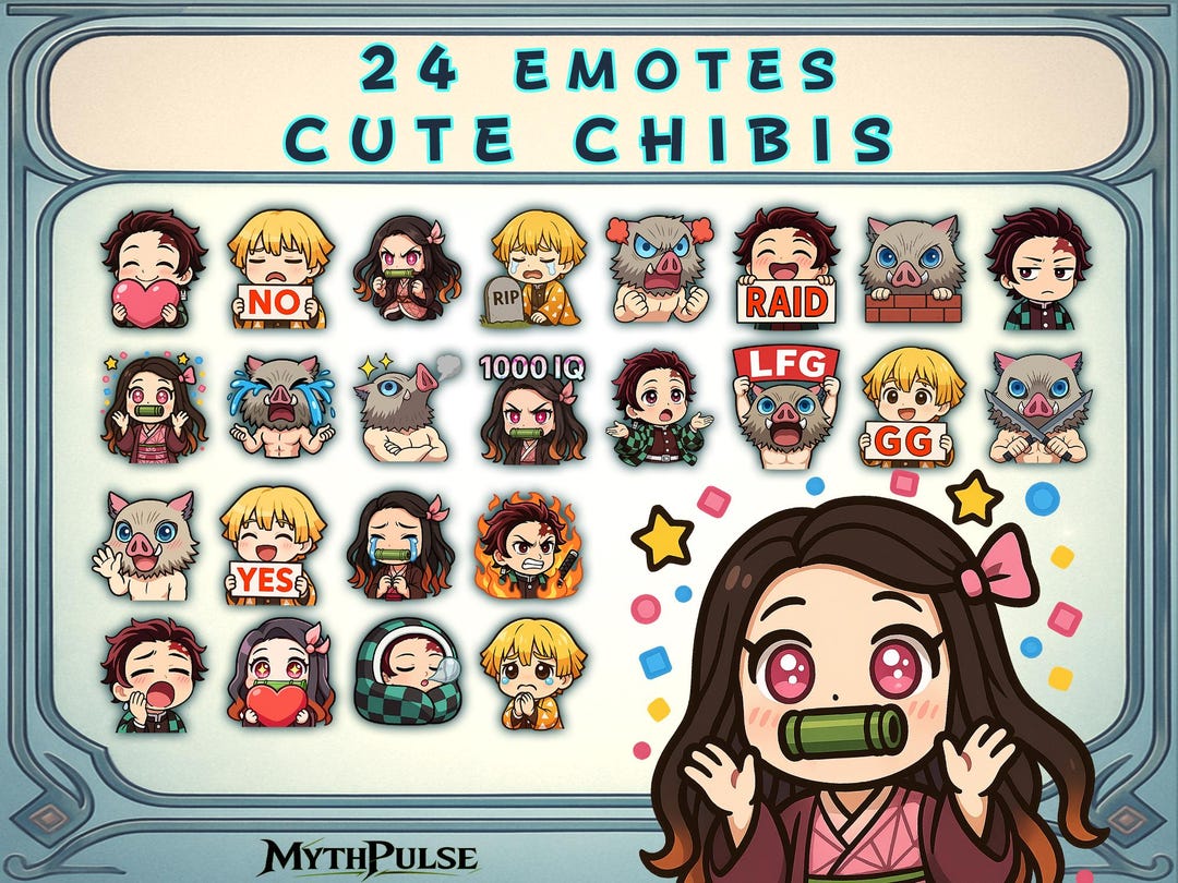 24 Emotes Demon Slayer Cute Chibi Pack – Twitch & Discord | Anime ...