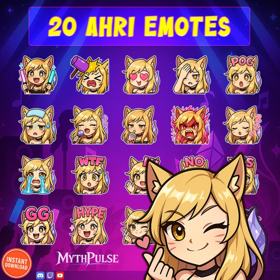 Emotes de anime chibi K/DA da Ahri (inspirados em League of Legends ...