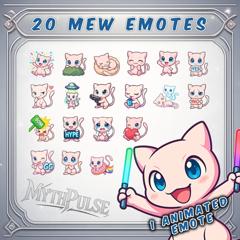 Mew Chibi Twitch Emotes | Pink Creature Pack (1 Animated Included) - Etsy