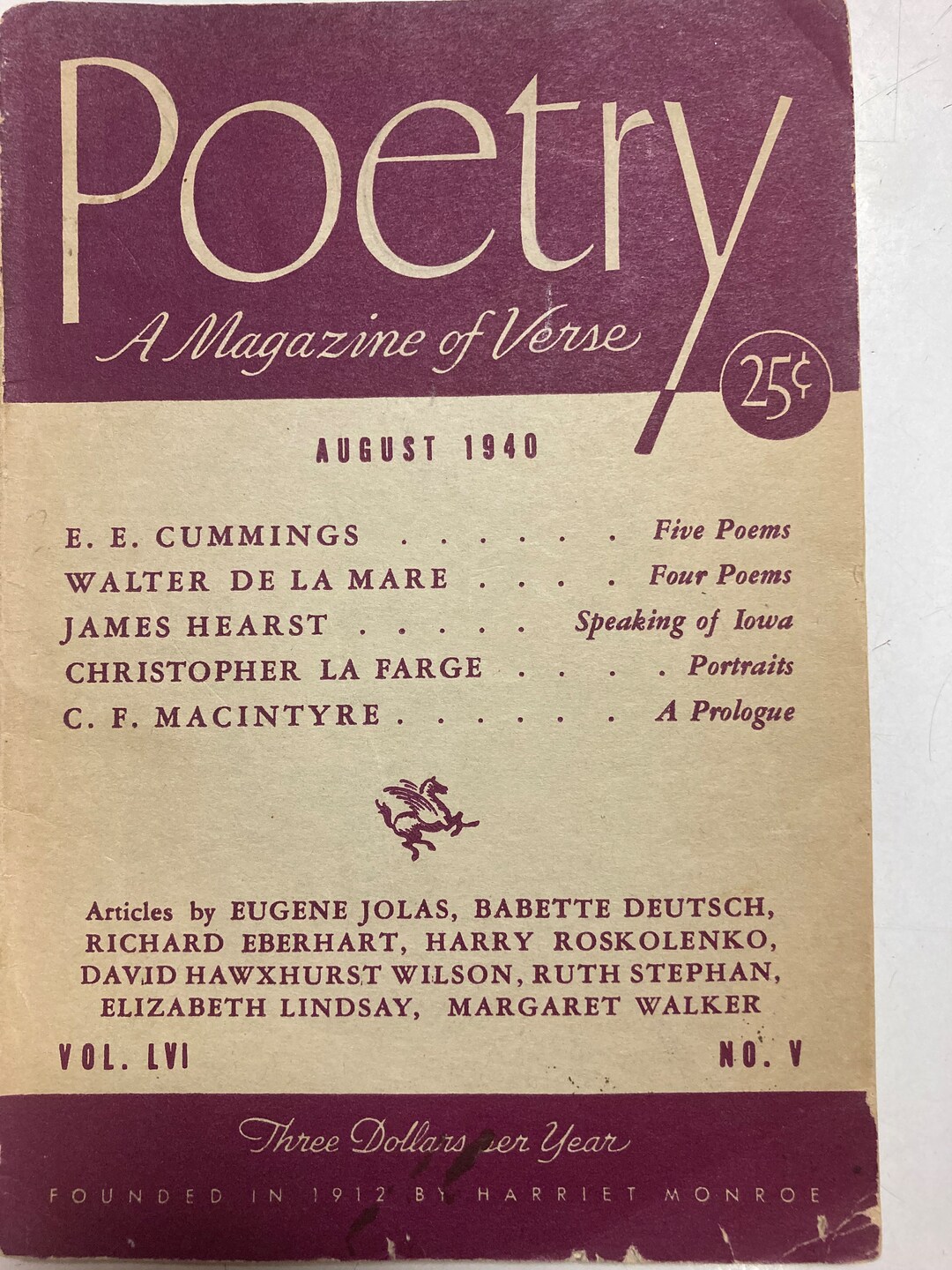 Rare 1940 Poetry A Magazine of Verse Number 5, Complete With Poets Such ...