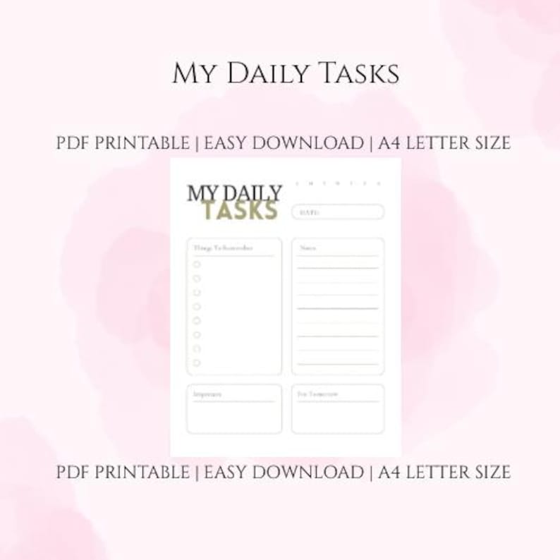 My Daily Tasks Planner | Printable Daily Task Sheet | Digital Download ...