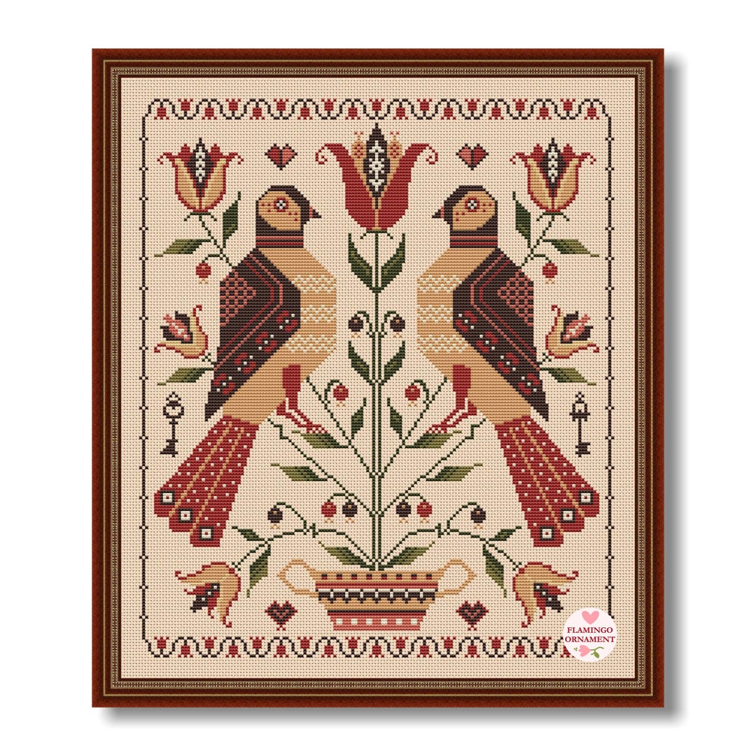 Fraktur Cross Stitch Pattern - Flowers and Birds Fraktur Pdf - Birds ...