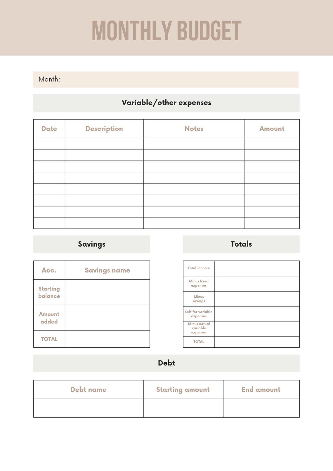 Printable Budget Templates | Budget Tracker | Savings, Bills, Debt ...