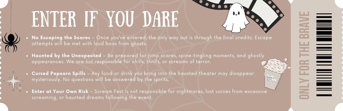 Halloween Movie Ticket Template | Editable Canva Template | Spooky ...