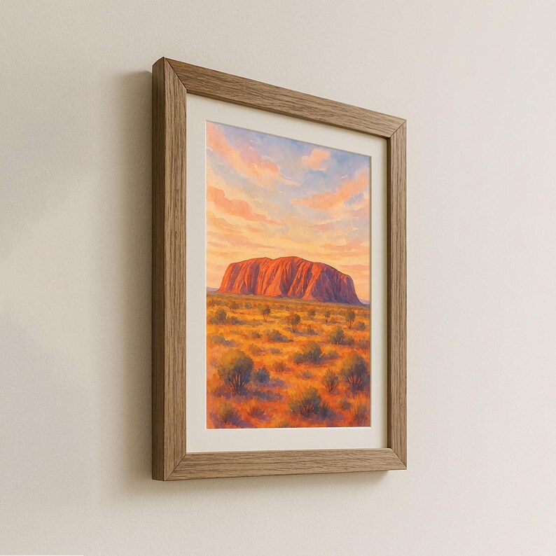Uluru Sunset Watercolor Painting, Australia Outback Landscape (digital ...