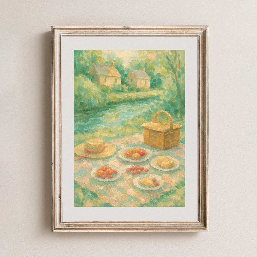 Cotswolds Summer Picnic Art Print, Cottagecore Painting (digital ...