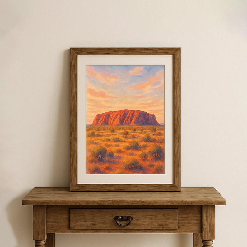 Uluru Sunset Watercolor Painting, Australia Outback Landscape (digital ...