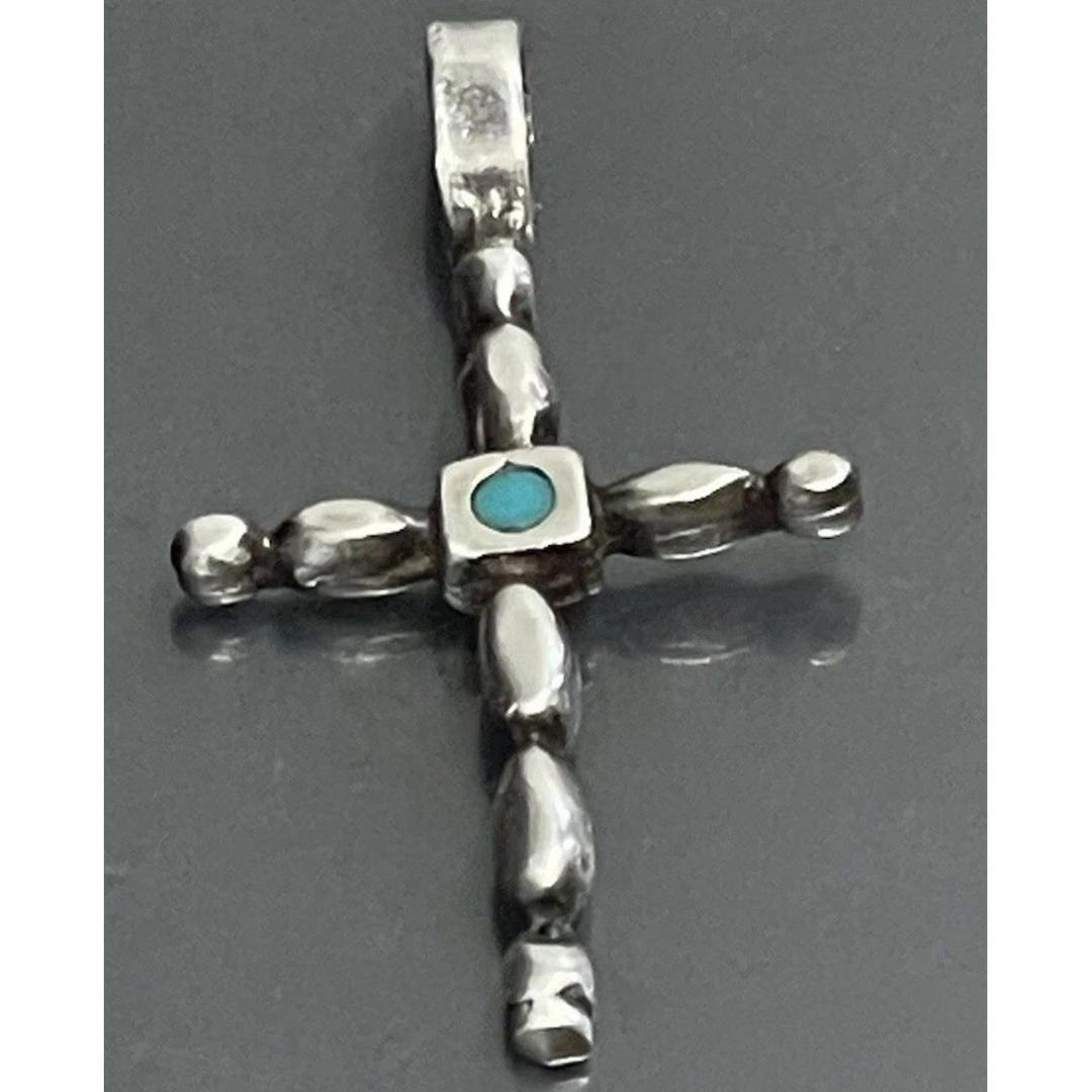 Sterling Silver Turquoise Inlay Religious Cross Women's Pendant Charm 1 ...
