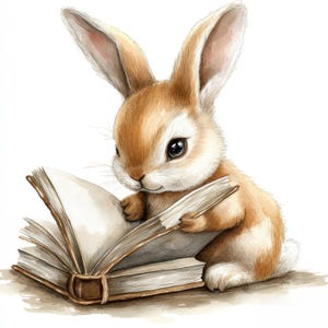 10 Bunny Reading Book Clipart, 10 High Quality Jpgs, Digital Download ...