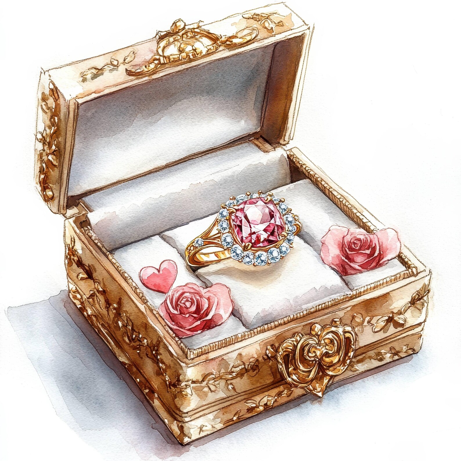 10 Engagement Ring Box Clipart, Printable Watercolor Clipart, Wedding ...