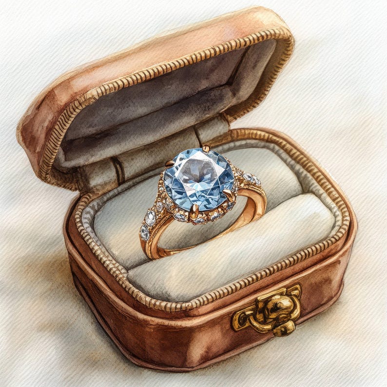 10 Engagement Ring Box Clipart, Printable Watercolor Clipart, Wedding ...