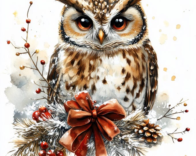 16 Winter Snow Owl Clipart, Winter Owl, Cute Owl, Barn Christmas Card ...