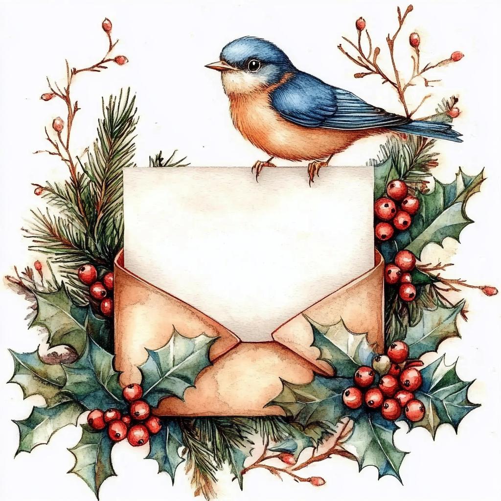 10 Christmas Envelope Clipart, Printable Watercolor Clipart, Paper ...