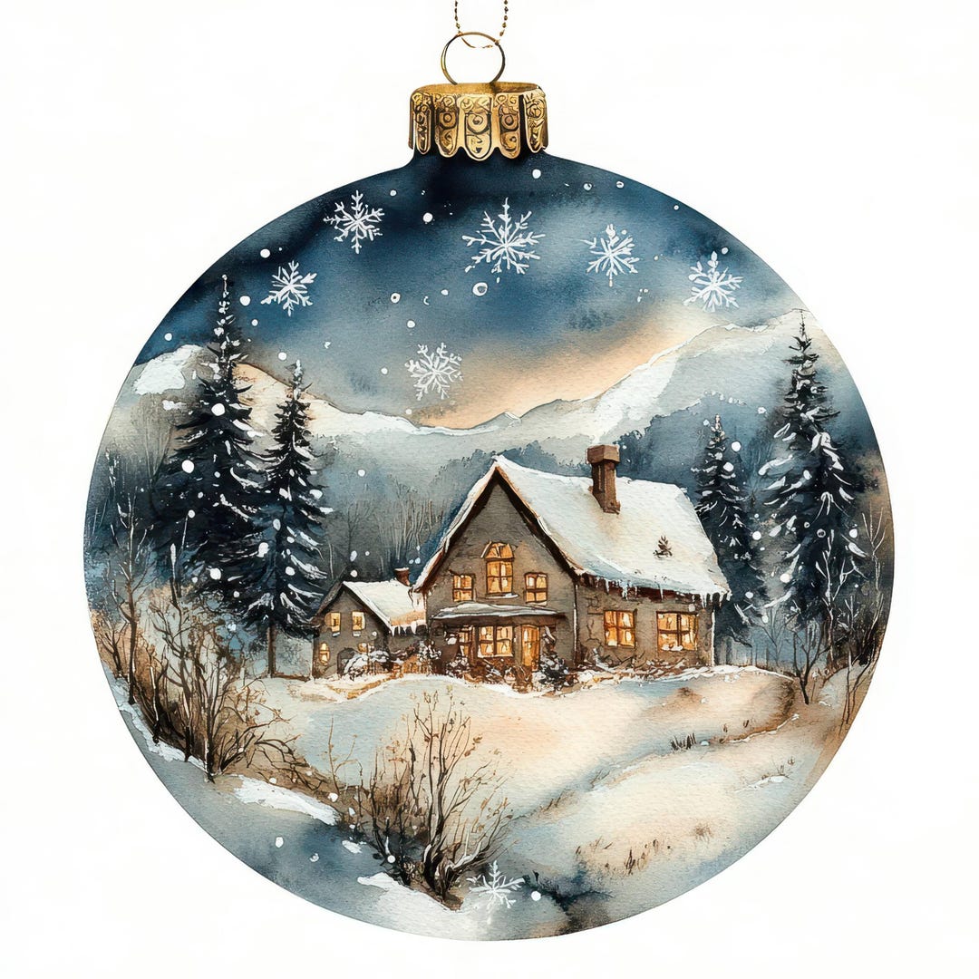 15 Vintage Baubles Clipart, Printable Watercolor Clipart, Christmas ...