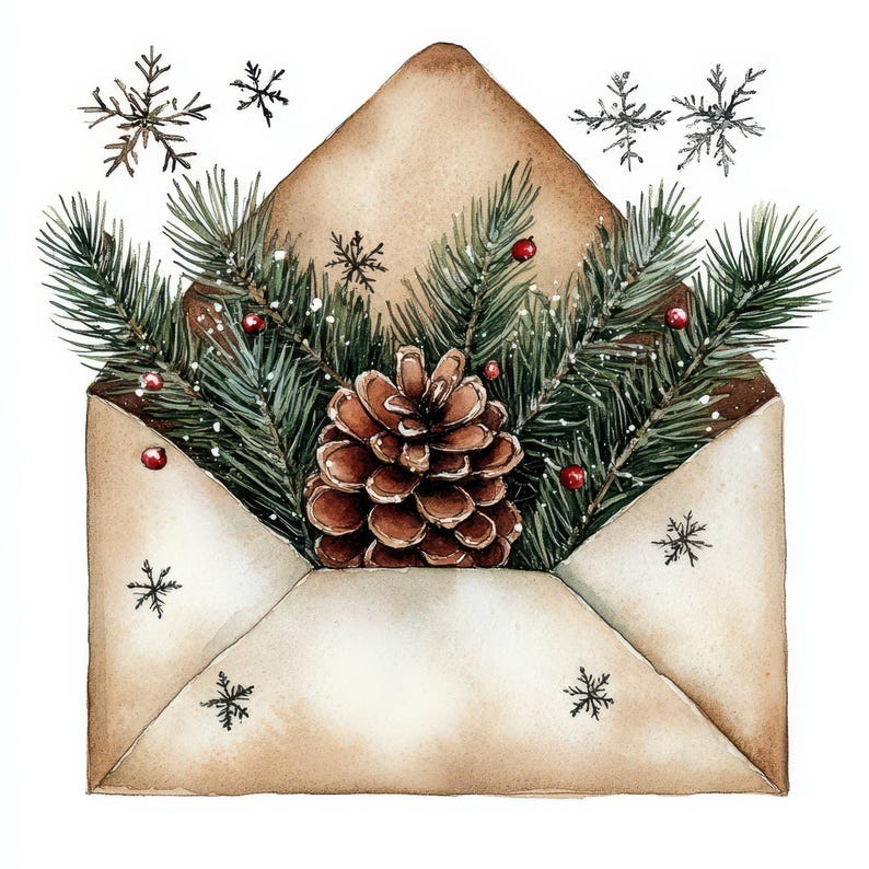10 Christmas Envelope Clipart, Paper Craft, Vintage Envelopes Clipart ...