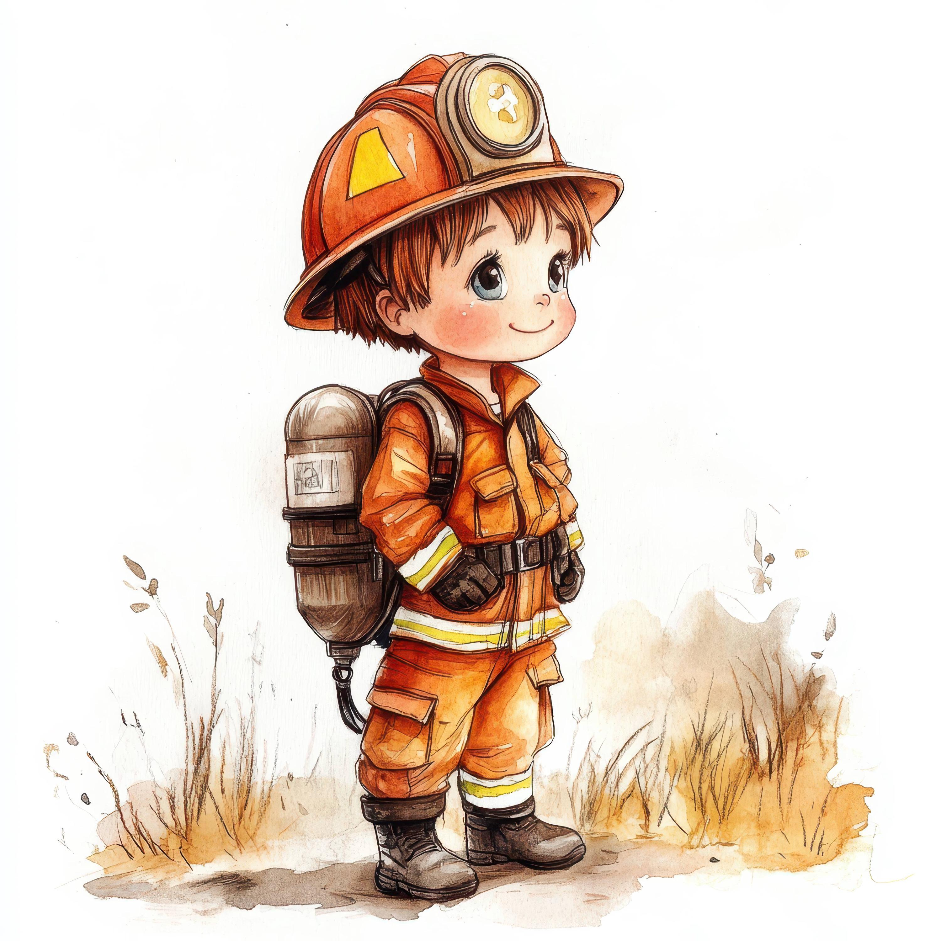 20 Cute Boy Firefighter Clipart, Printable Watercolor Clipart, Paper ...