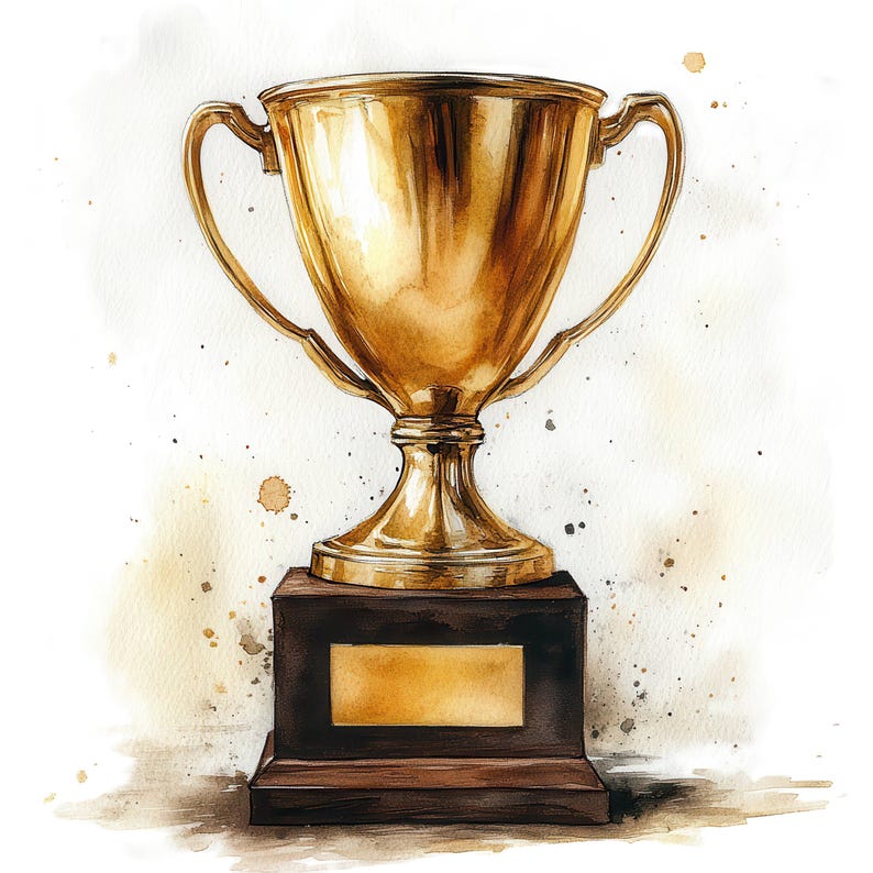 10 Golden Trophy Clipart, Digital Download, Watercolor Clipart, Junk ...