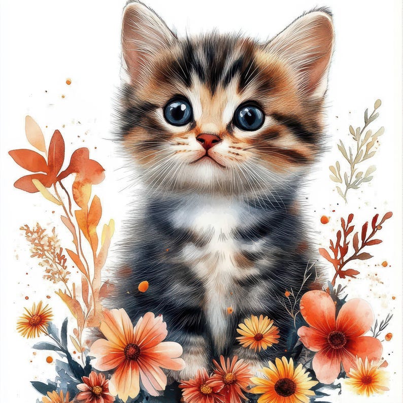 10 Floral Cat Clipart, Digital Download, Nursery Art, Digital Paper ...