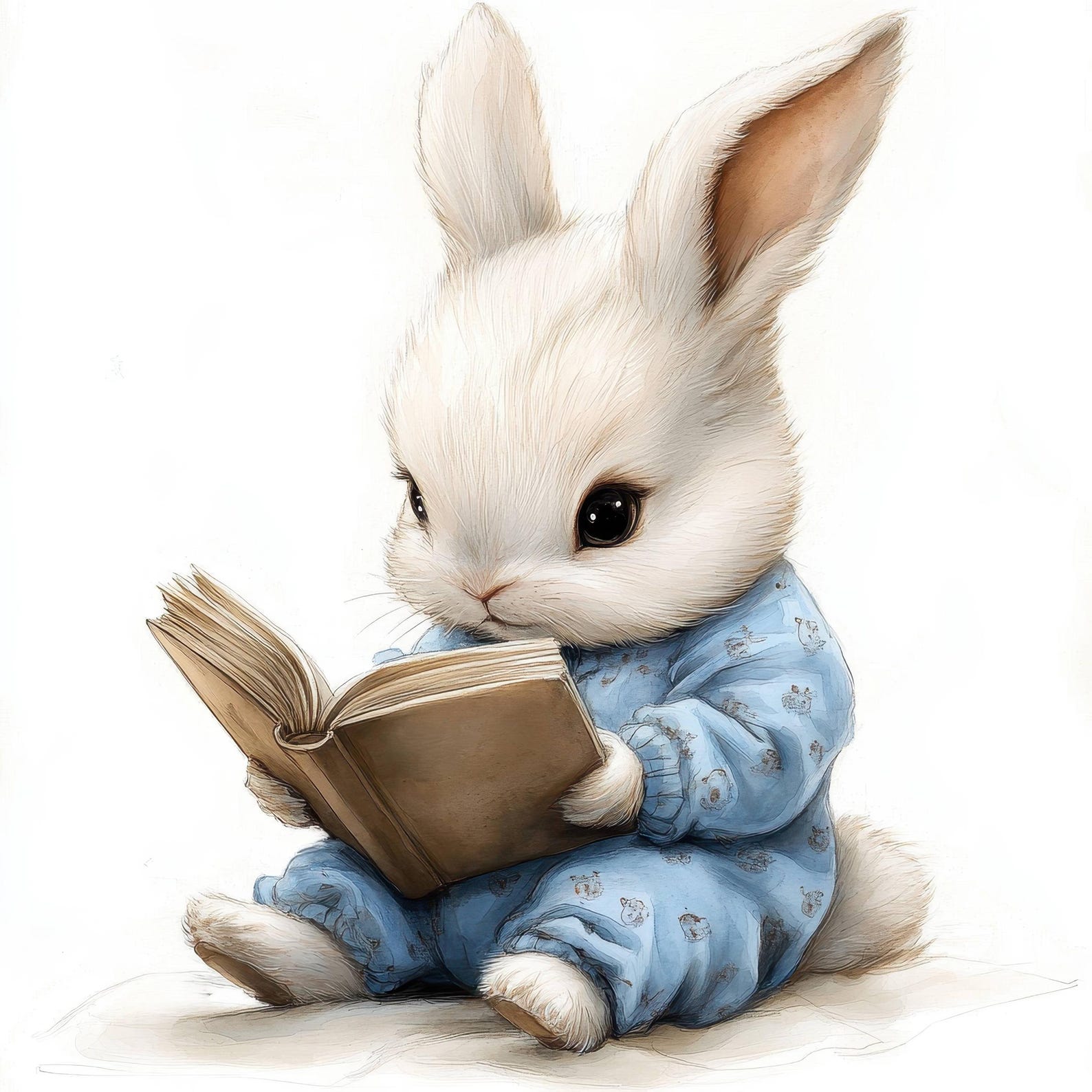 10 Bunny Reading Book Clipart, 10 High Quality Jpgs, Digital Download ...